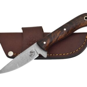 Knives Ranch 7" Fixed Blade EDC Knife with Sheath - Damascus Steel Hunting Knife - Full Tang - Rosewood Handle - Horizontal Carry Leather Sheath Snug Fit (3056-IRW)