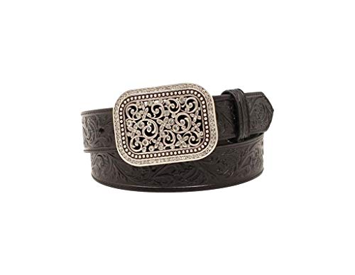 ARIAT Black Tooled Belt with Rhinestone Buckle S