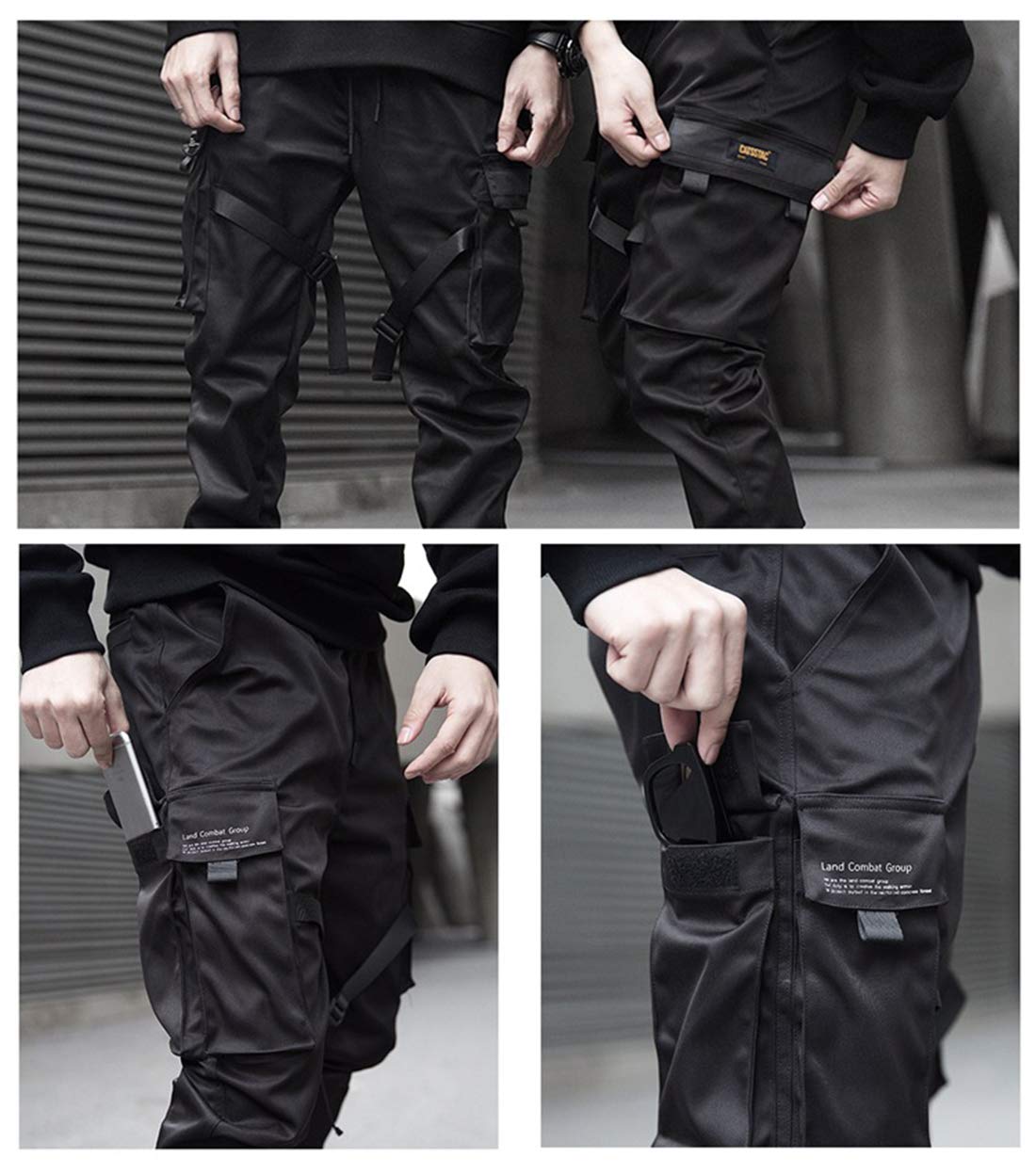 PAODIKUAI Men Techwear Matte Black Jogger Pants Relaxed Fit Streetwear Pants with 6 Pockets (Black, Medium)