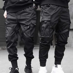 PAODIKUAI Men Techwear Matte Black Jogger Pants Relaxed Fit Streetwear Pants with 6 Pockets (Black, Medium)