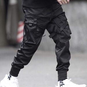 PAODIKUAI Men Techwear Matte Black Jogger Pants Relaxed Fit Streetwear Pants with 6 Pockets (Black, Medium)