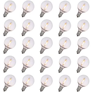 niosta g40 replacement bulbs for outdoor string lights, 2700k warm white and e12/c7 base, 0.5w led=5w incandescent bulbs, shatterproof & waterproof globe bulbs(25 pack)