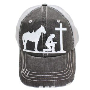 show me country new praying cowgirl distrssed grey trucker style hat