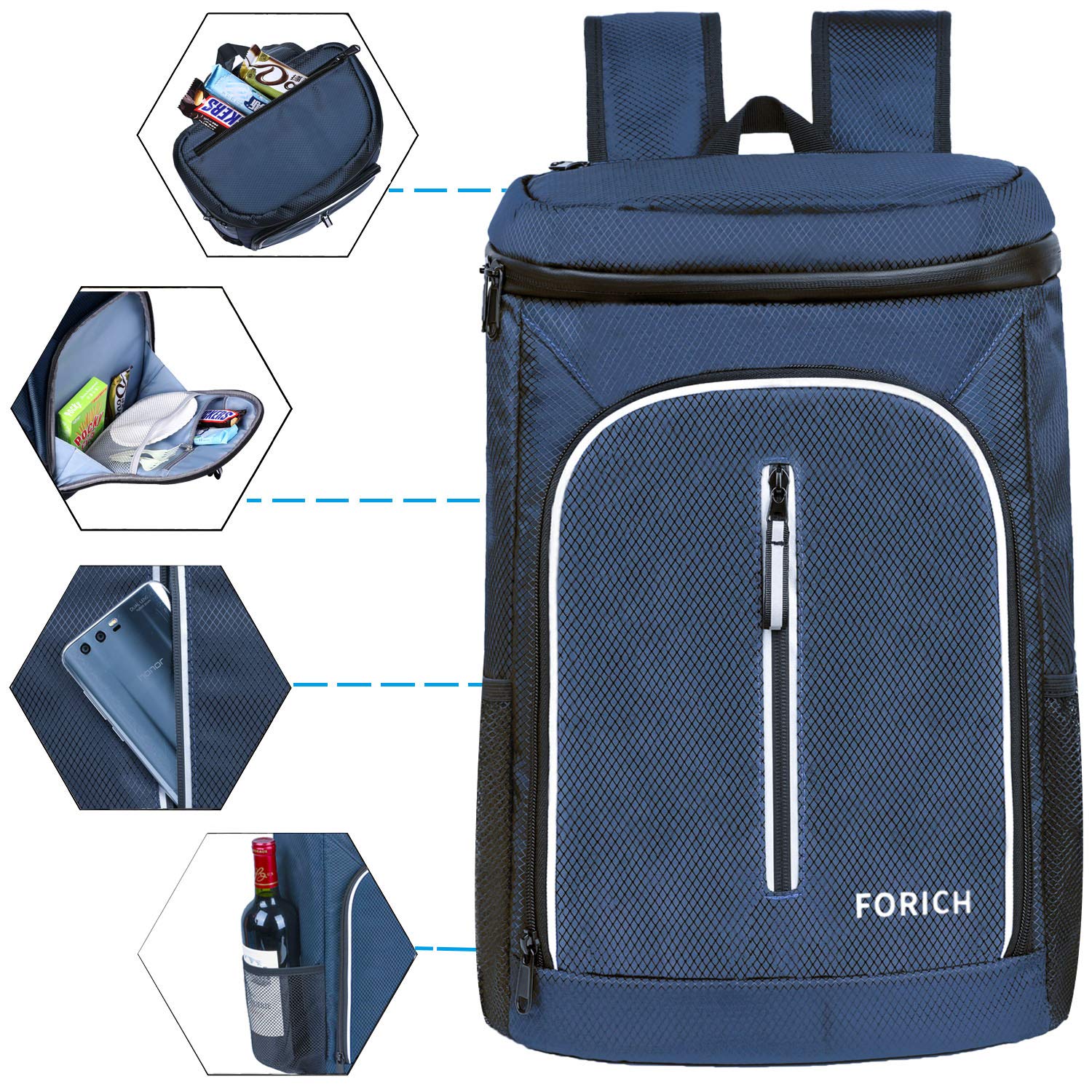 FORICH Soft Cooler Backpack Insulated Waterproof Backpack Cooler Bag Leak Proof Portable Cooler Backpacks to Work Lunch Travel Beach Camping Hiking Picnic Fishing Beer for Men Women (Blue)