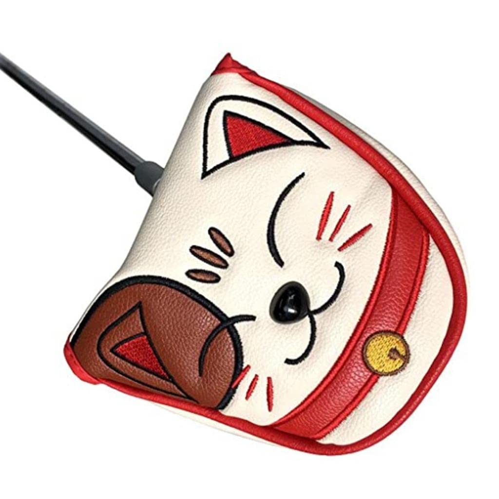 F Fityle Golf Mallet Putter Cover Head Cover with Lucky Cat Design Magnetic Head Protector Club Covers