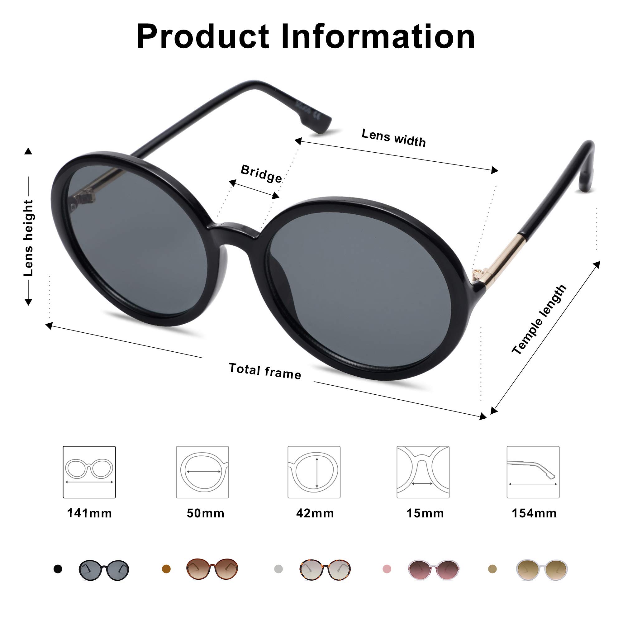 SOJOS Vintage Round Sunglasses for Women Classic Retro Designer Style SJ2121 with Black Frame/Grey Lens…