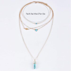 Boaccy Boho Layered Turquoise Pendant Necklace Crystal Necklaces Hand of Fatima Necklace Chain Gold Jewelry for Women and Girls