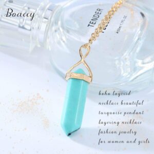 Boaccy Boho Layered Turquoise Pendant Necklace Crystal Necklaces Hand of Fatima Necklace Chain Gold Jewelry for Women and Girls