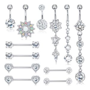 joerica silver tone nipple rings belly button rings for women 14g stainless steel nipplerings belly navel piercing jewelry