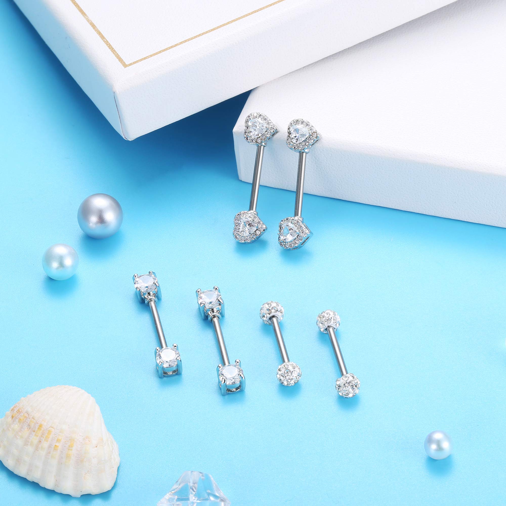 JOERICA Silver Tone Nipple Rings Belly Button Rings for Women 14G Stainless Steel Nipplerings Belly Navel Piercing Jewelry