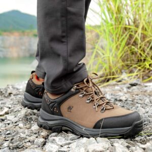 CAMEL CROWN Men's Hiking Shoes Low Top Trekking Boots Non-Slip Walking Sneakers for Outdoor Work Trail Casual (Khaki, 10)