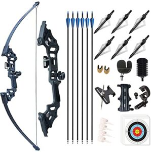 monleap archery 51" takedown recurve bow and arrows set for adults metal riser longbow kit right hand straight bow for beginner hunting shooting practice 30 40 50lb (50lb, black)