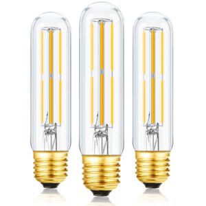 t10 led bulb,dimmable 6w led tubular bulbs, soft white 3000k, 60 watt incandescent bulb equivalent, 3000k soft white, clear glass, e26 base lamp bulb, for cabinet display cabinet etc,3 pack.