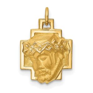 jewelry stores network hollow face of jesus crown of thorns cross pendant in real 14k yellow gold 12x12mm