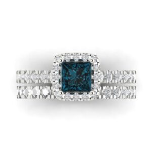 clara pucci 1.6ct princess cut halo solitaire london blue topaz engagement promise anniversary bridal ring band set 14k white gold 11