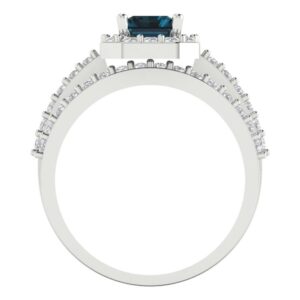 Clara Pucci 2.20ct Emerald Cut Halo Solitaire London Blue Topaz Engagement Promise Anniversary Bridal Ring Band set 14k White Gold 4.5