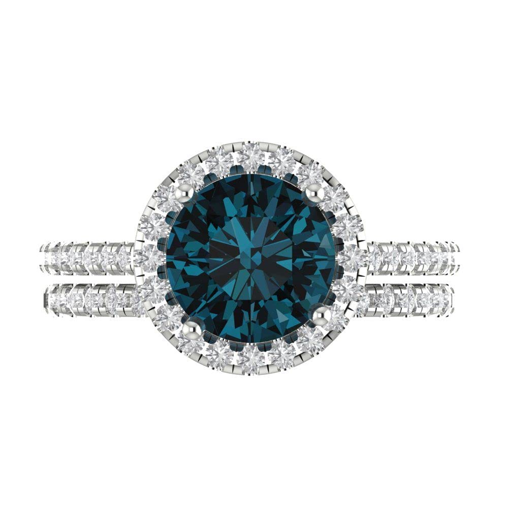 Clara Pucci 2.72ct Round Cut Halo Solitaire London Blue Topaz Engagement Promise Anniversary Bridal Ring Band set 14k White Gold 5.5