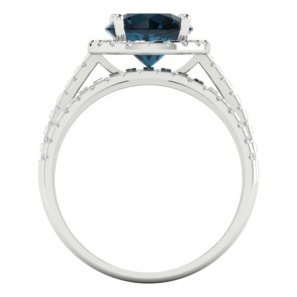 Clara Pucci 2.72ct Round Cut Halo Solitaire London Blue Topaz Engagement Promise Anniversary Bridal Ring Band set 14k White Gold 5.5