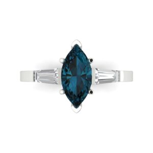 clara pucci 1.97ct marquise baguette cut 3 stone solitaire natural london blue topaz gemstone designer modern ring 14k white gold