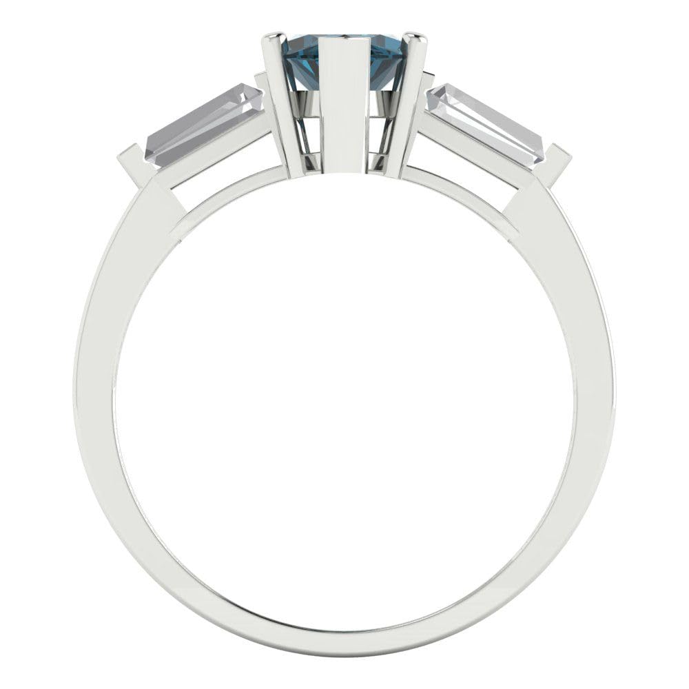 Clara Pucci 1.97ct Marquise Baguette cut 3 stone Solitaire Natural London Blue Topaz gemstone designer Modern Ring 14k White Gold