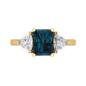 clara pucci 2.97ct emerald trillion cut 3 stone solitaire natural london blue topaz gemstone designer modern ring 14k yellow gold