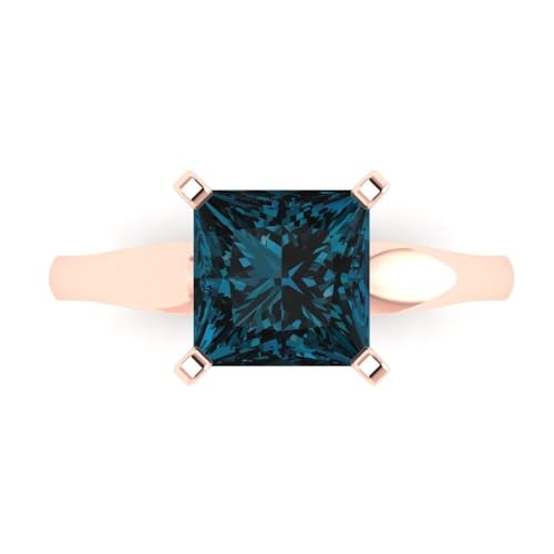 Clara Pucci 2.5 ct Princess Cut Solitaire Natural London Blue gemstone Bridal Designer Anniversary Engagement Ring in Real 14k Rose Gold