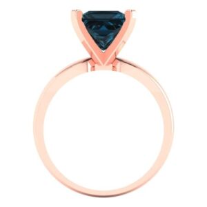 Clara Pucci 2.5 ct Princess Cut Solitaire Natural London Blue gemstone Bridal Designer Anniversary Engagement Ring in Real 14k Rose Gold