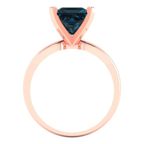 Clara Pucci 2.5 ct Princess Cut Solitaire Natural London Blue gemstone Bridal Designer Anniversary Engagement Ring in Real 14k Rose Gold