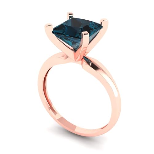 Clara Pucci 2.5 ct Princess Cut Solitaire Natural London Blue gemstone Bridal Designer Anniversary Engagement Ring in Real 14k Rose Gold