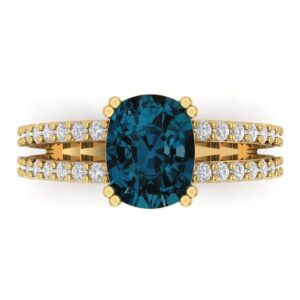 clara pucci 3.44ct cushion cut solitaire natural royal blue topaz designer wedding bridal art deco anniversary ring 14k yellow gold 7.5