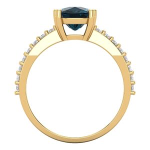 Clara Pucci 3.44ct Cushion Cut Solitaire Natural Royal Blue Topaz Designer Wedding Bridal art deco Anniversary Ring 14k Yellow Gold 7.5