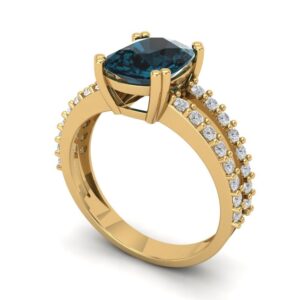 Clara Pucci 3.44ct Cushion Cut Solitaire Natural Royal Blue Topaz Designer Wedding Bridal art deco Anniversary Ring 14k Yellow Gold 7.5