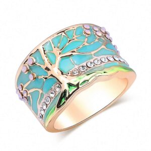 lucky flower tree rings gold pink opal green enamel wide ring for woman party crystal vintage jewelry z0006 7