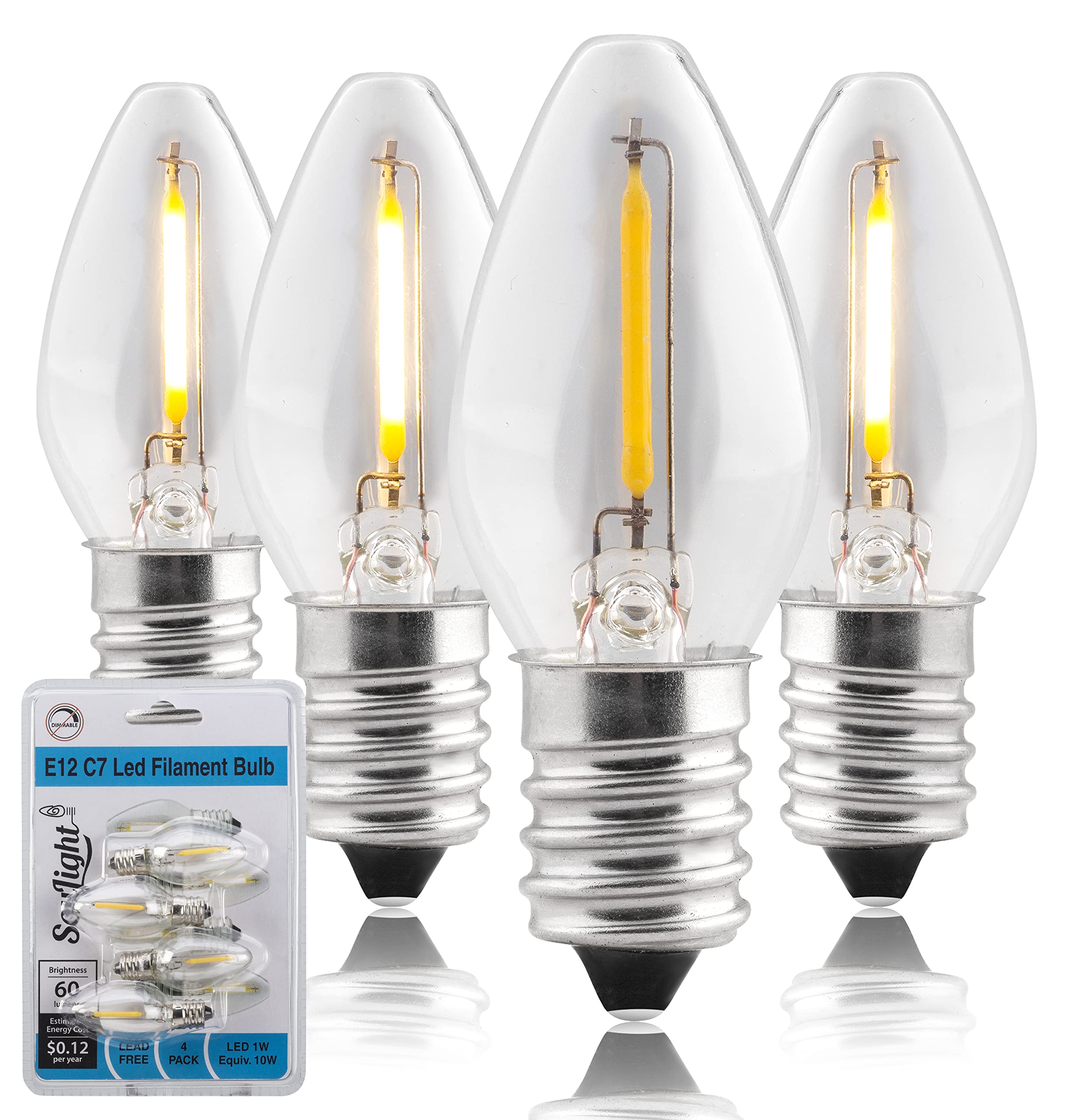 LED Night Light Bulb – C7 E12 LED Bulbs – Candelabra Light Bulbs, 1 Watt Equivalent 10W Incandescent Bulb, Warm White 2700K, Window Candles & Chandeliers Replacement Bulb, 4 Pack