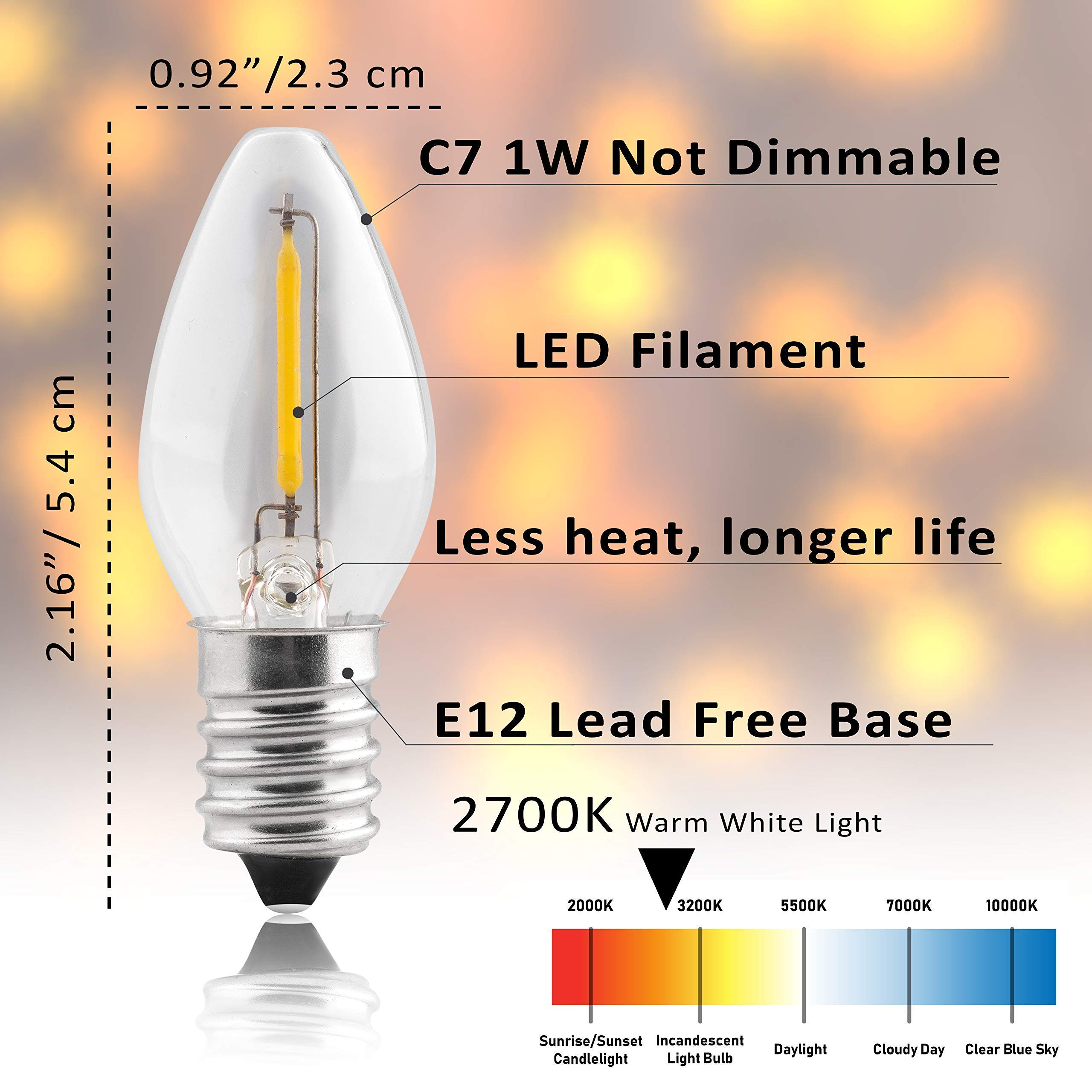 LED Night Light Bulb – C7 E12 LED Bulbs – Candelabra Light Bulbs, 1 Watt Equivalent 10W Incandescent Bulb, Warm White 2700K, Window Candles & Chandeliers Replacement Bulb, 4 Pack