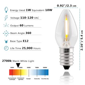 LED Night Light Bulb – C7 E12 LED Bulbs – Candelabra Light Bulbs, 1 Watt Equivalent 10W Incandescent Bulb, Warm White 2700K, Window Candles & Chandeliers Replacement Bulb, 4 Pack