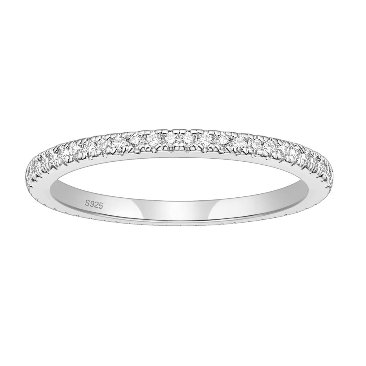 EAMTI 2mm 925 Sterling Silver Wedding Band Round Cubic Zirconia Full Eternity Stackable Engagement Ring For Women Size 7