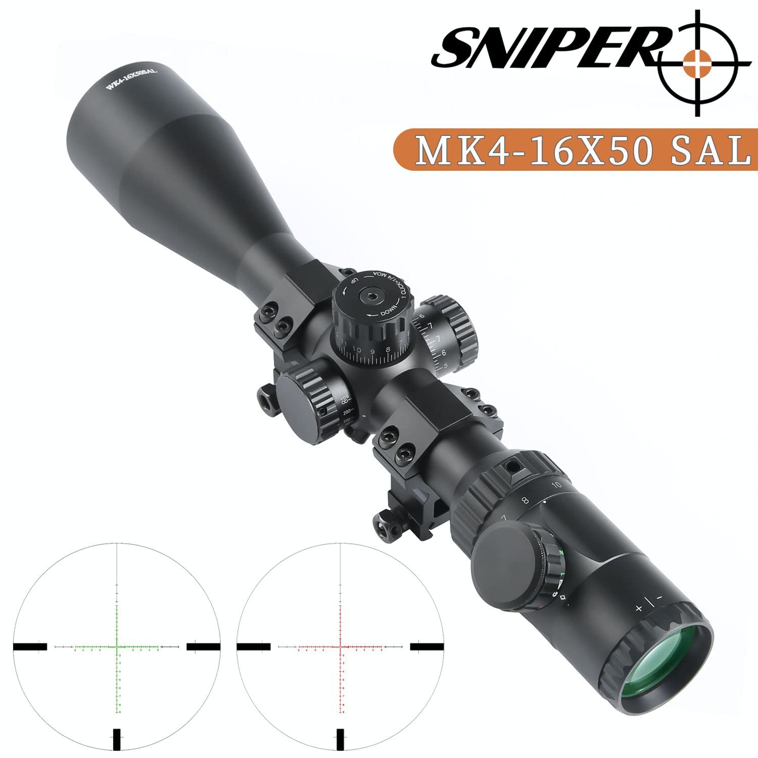 MK 4-16X50/6-24X50 Hunting Rifle Scope 30mm Tube Red/Green/Blue Illuminated Glass Etched Reticle SFP Riflescope w/Side Parallax Adjustment (MK4-16X50)