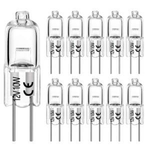 g4 halogen bulb t3 10 watt 120lm g4 bi-pin bulb ac/dc12 volt for under cabinet puck light, chandeliers, track lighting,10w 12v warm white 2700k (10 pack)