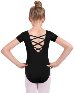 molldan girls dance ballet leotards short sleeve criss cross straps back(2qt5027-06-xxl)