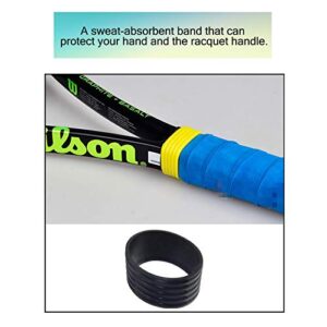 Slybar 5Pcs Tennis Racket Handle Rubber Ring Stretchy Tennis Racquet Band Overgrips, Yellow/Red/Bllue/Pink/Black, Black