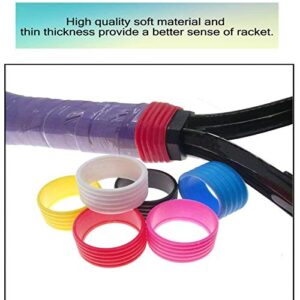 Slybar 5Pcs Tennis Racket Handle Rubber Ring Stretchy Tennis Racquet Band Overgrips, Yellow/Red/Bllue/Pink/Black, Black