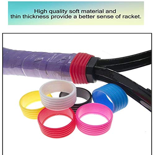 Slybar 5Pcs Tennis Racket Handle Rubber Ring Stretchy Tennis Racquet Band Overgrips, Yellow/Red/Bllue/Pink/Black, Black