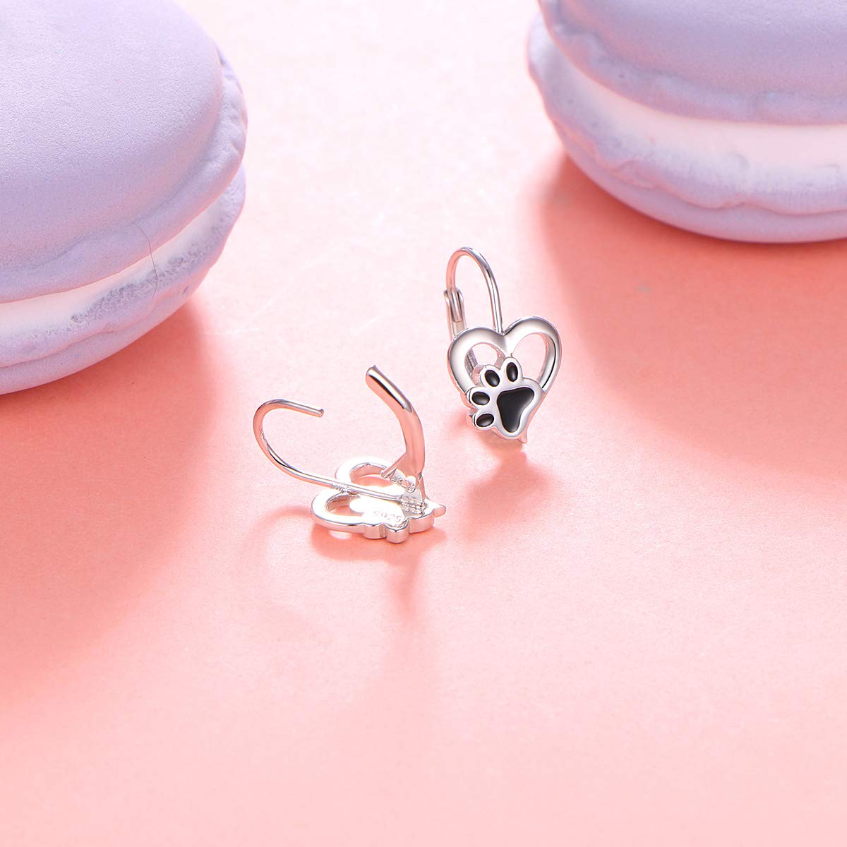 925 Sterling Silver Forever Love Puppy Paw Drop Lever Back Earrings for Women Girlfriend Gift