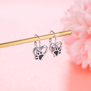 925 Sterling Silver Forever Love Puppy Paw Drop Lever Back Earrings for Women Girlfriend Gift