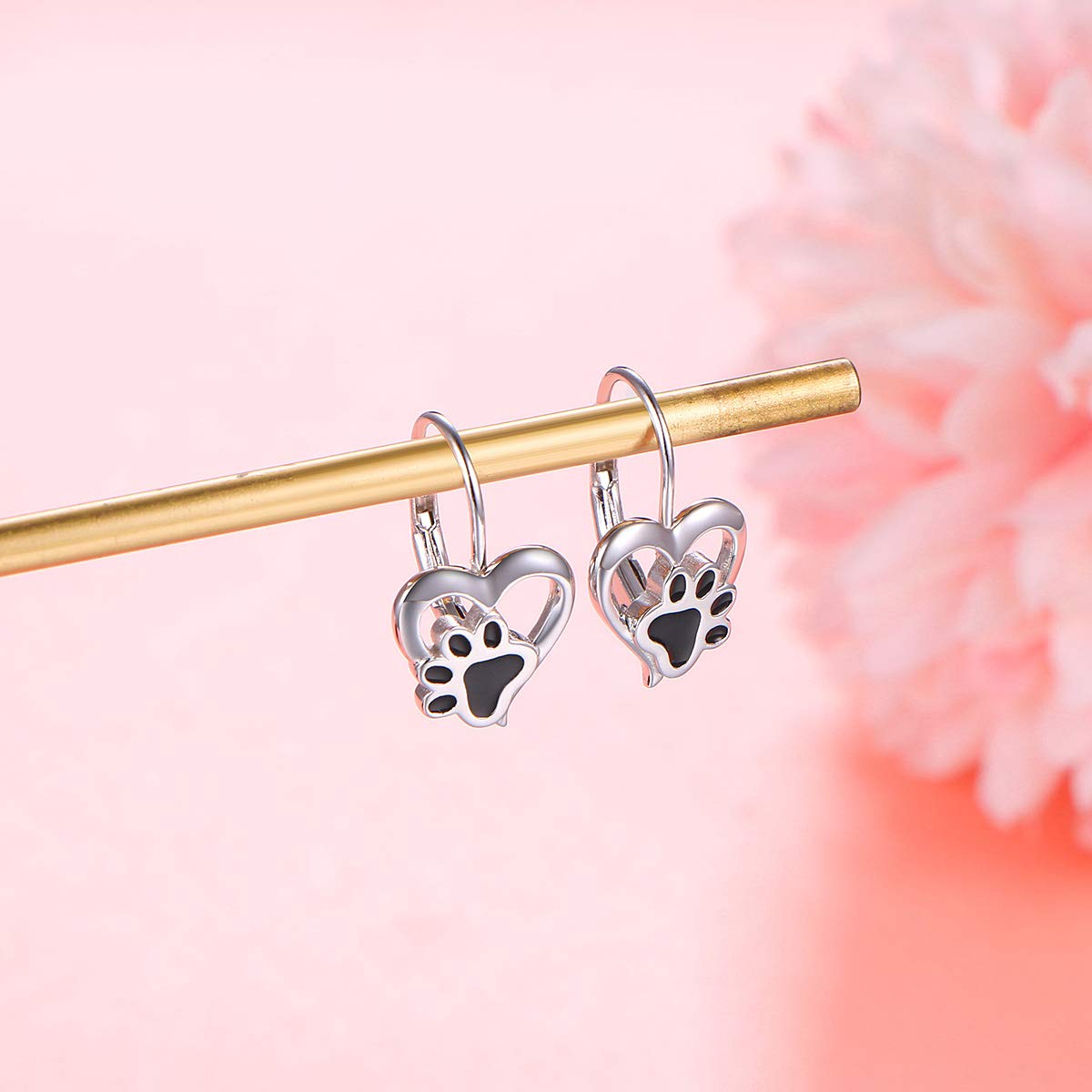 925 Sterling Silver Forever Love Puppy Paw Drop Lever Back Earrings for Women Girlfriend Gift