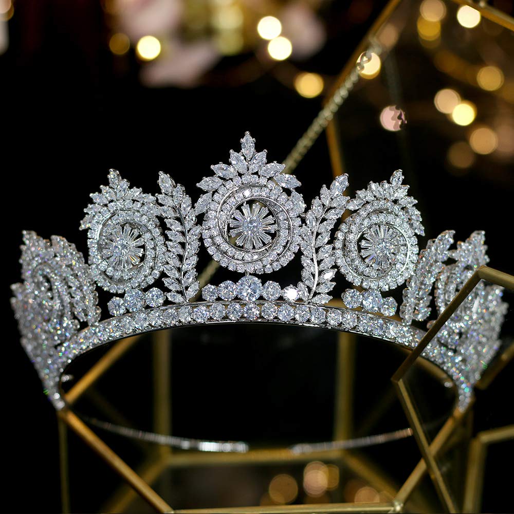 Jorsnovs Luxury Cubic Zirconia Wedding Tiara Para 15 Años Quinceañeras Birthday Crown for Women Pageant Christmas Headband