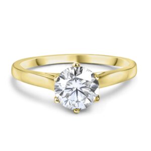 Buy Jewels 10k Solid Gold 6 Prong Round Moissanite Solitaire Engagement Ring for Women 1ct DEW G-H Color VVS1 Quality (Yellow Gold, 6)