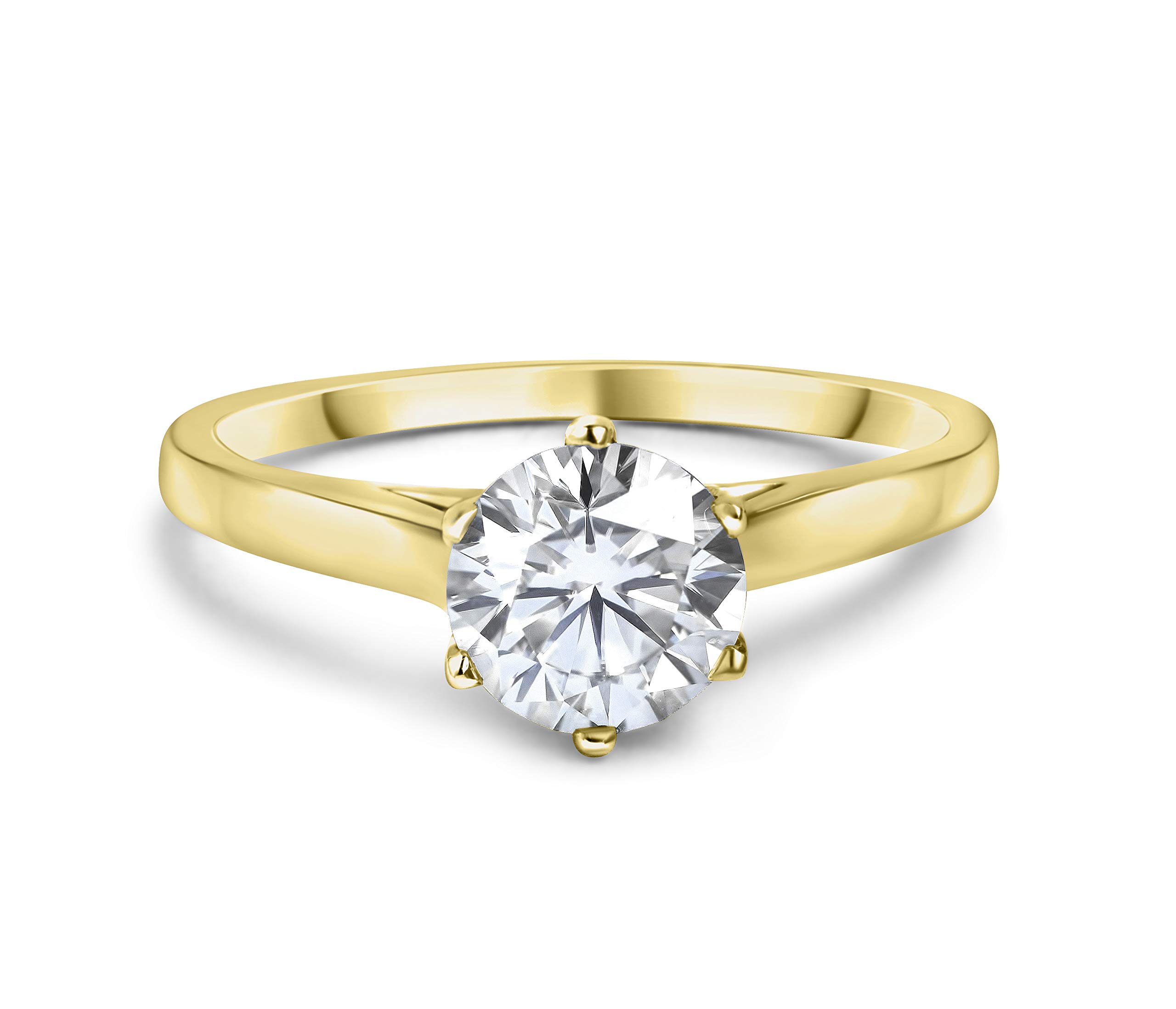 Buy Jewels 10k Solid Gold 6 Prong Round Moissanite Solitaire Engagement Ring for Women 1ct DEW G-H Color VVS1 Quality (Yellow Gold, 6)