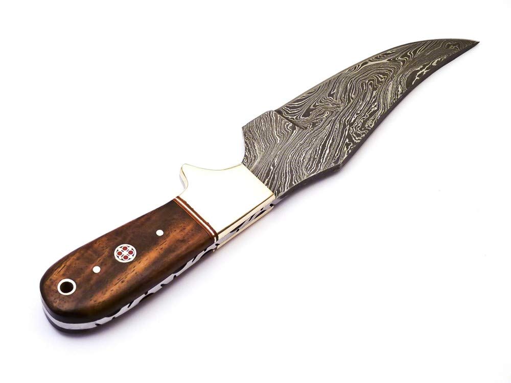 Rare Custom Damascus Full Tang Bushcraft Skinning Knife Hunting Knife | Best Quality Outdoor Knife Camping Knife | Cow Horn Handle with Free Genuine Leather Sheath (S-74)